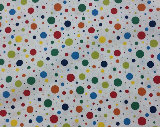 Rainbow Polka Dot Fabric Multi Color Dots on White Happy - Etsy