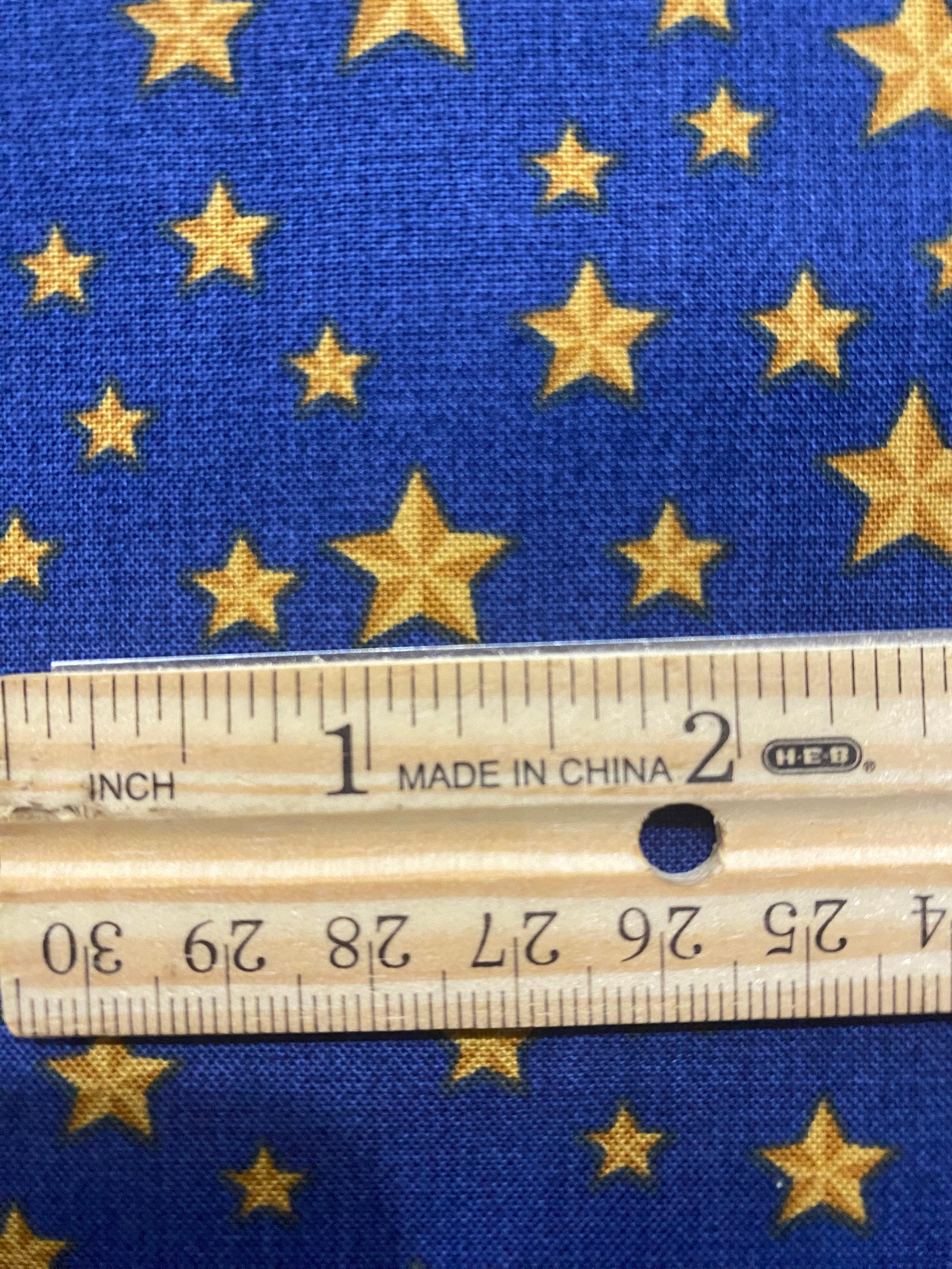 Navy Celestial Yellow Gold Stars Cotton Fabric, Apparel Quilting by ...