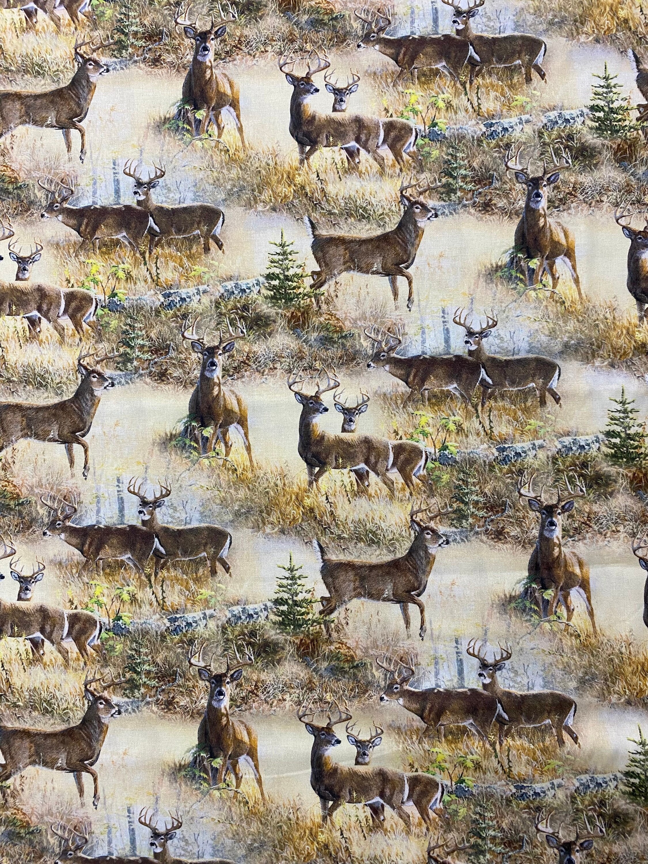 Wild Deer Cotton Calico Fabric, Rustic Animal Print, Quilting, Home ...