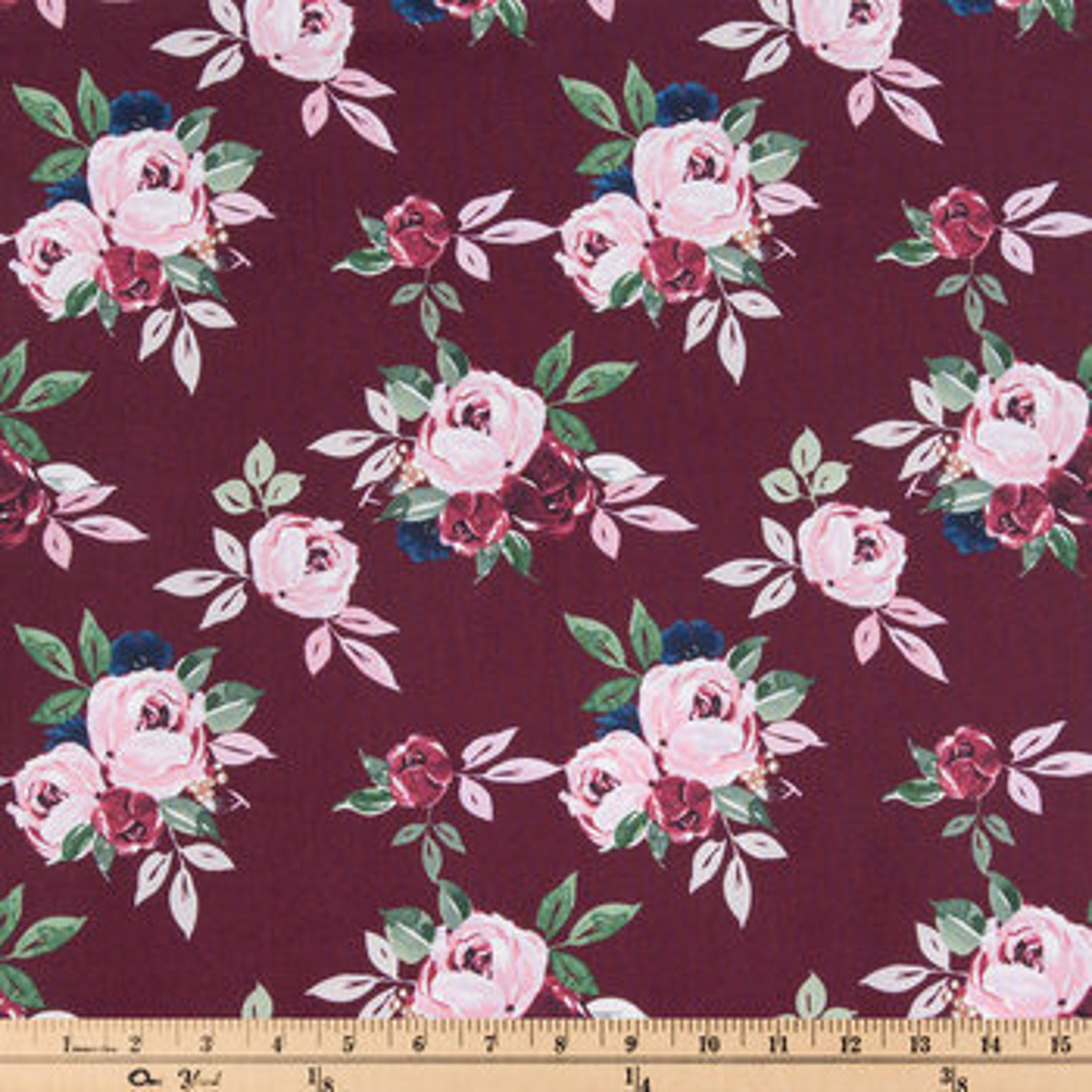 Berry Roses Fabric Flowers Fabric 100% Cotton Apparel - Etsy