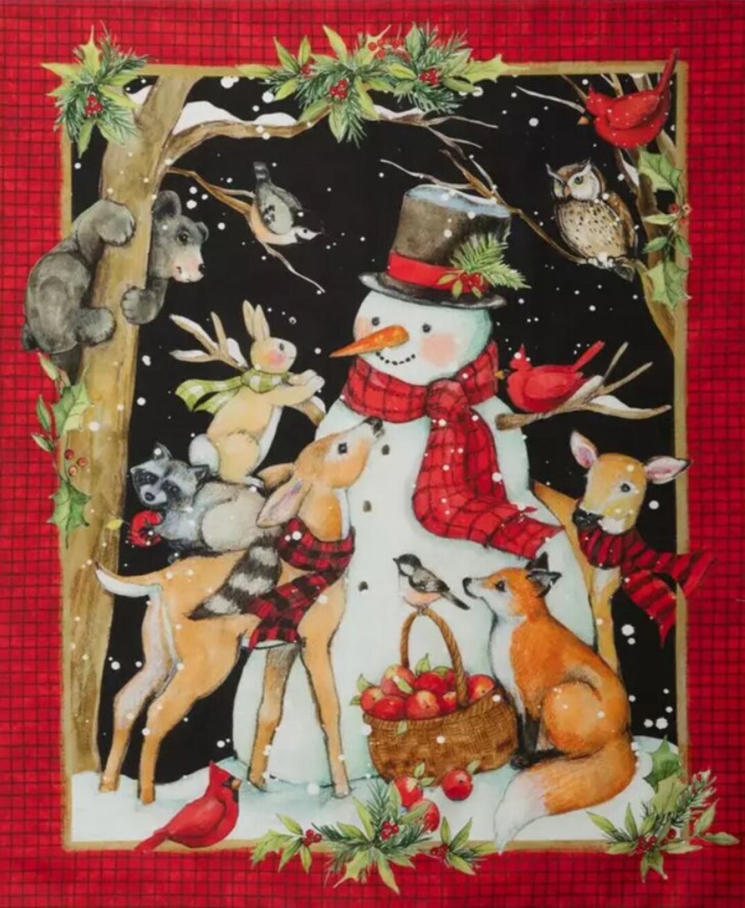 Snowman & Friends Panel Fabric, Christmas Fabric, 100% Cotton, Tree ...