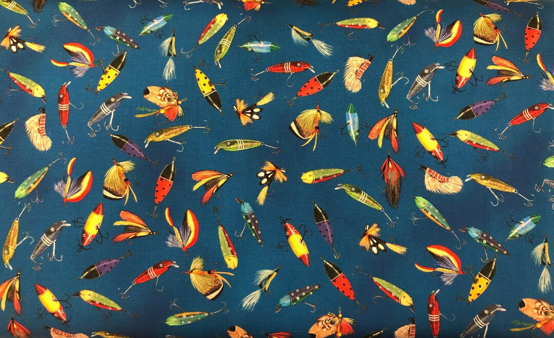 Fishing Lures Fabric, Hooks Style, 100% Cotton, Quilting Fabric, Fabric ...