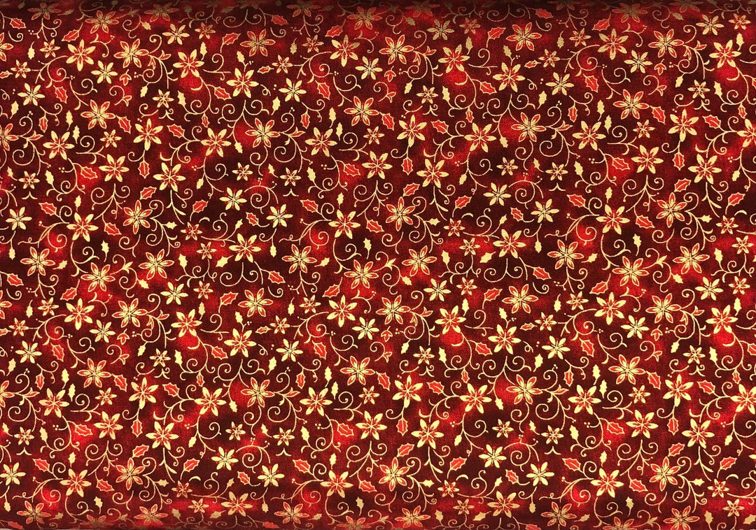 Tiny Floral Red Swirl Fabric, Christmas Fabric, 100% Cotton, Tree Skirt ...