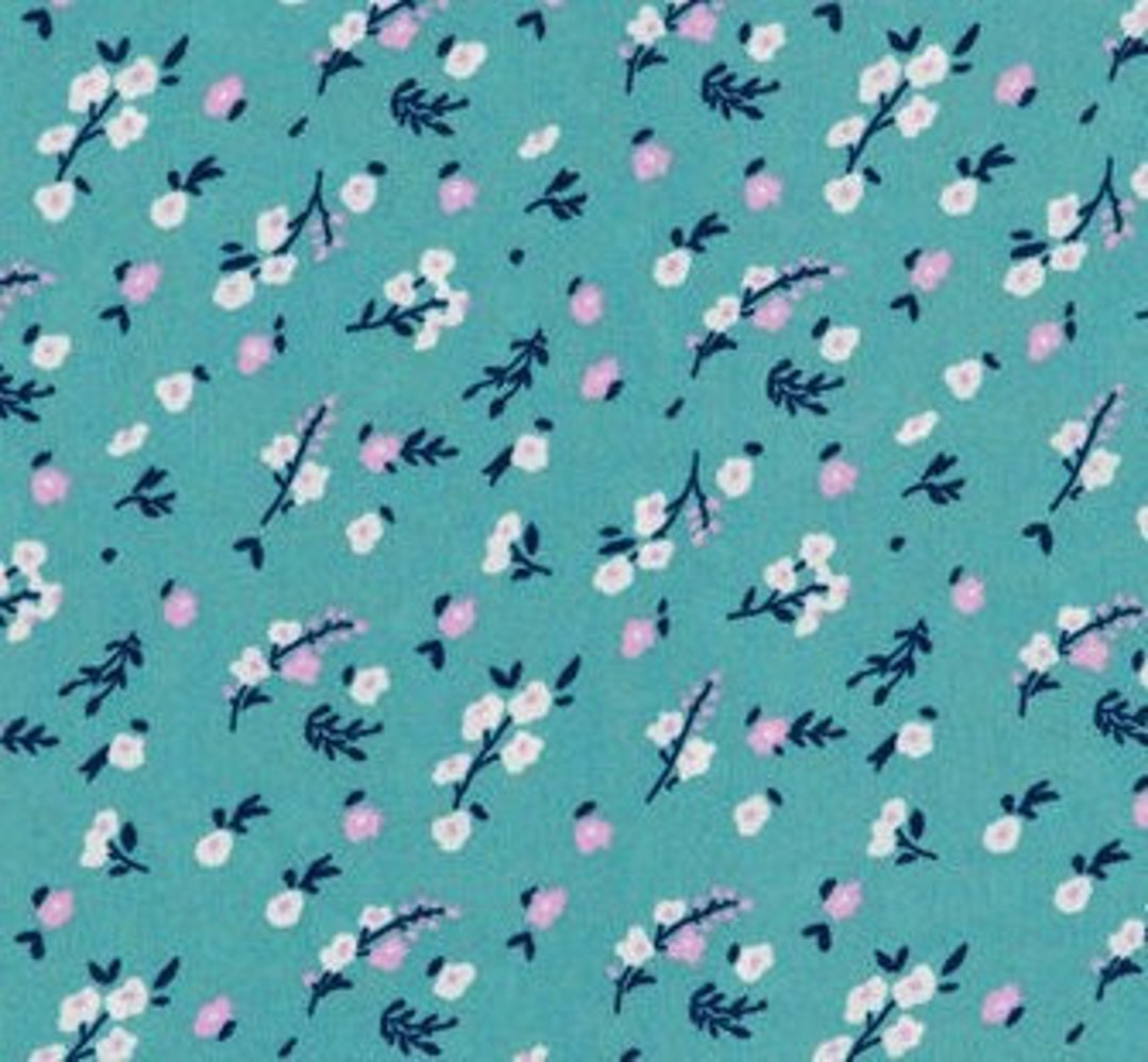 Purple, White & Teal Floral Fabric, Flowers Fabric, 100% Polyester ...
