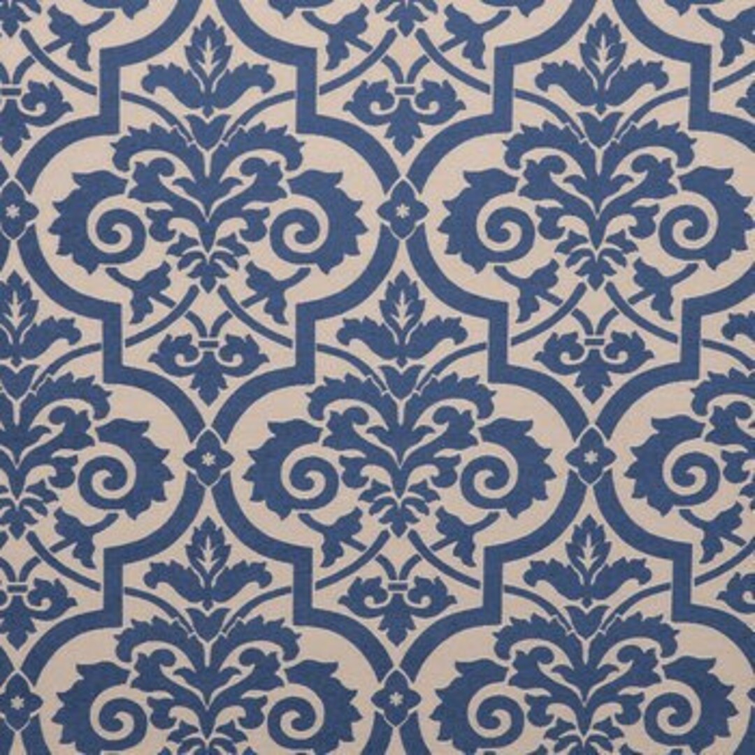 Blue & Natural Venice Blueberry Fabric, Pattern Fabric, Polyester ...