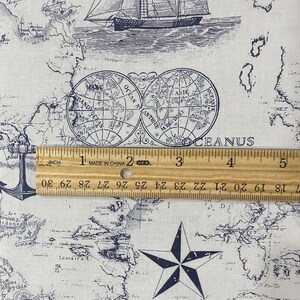 White & Navy Nautical Map Fabric, Old World Map Fabric, 100% Cotton ...