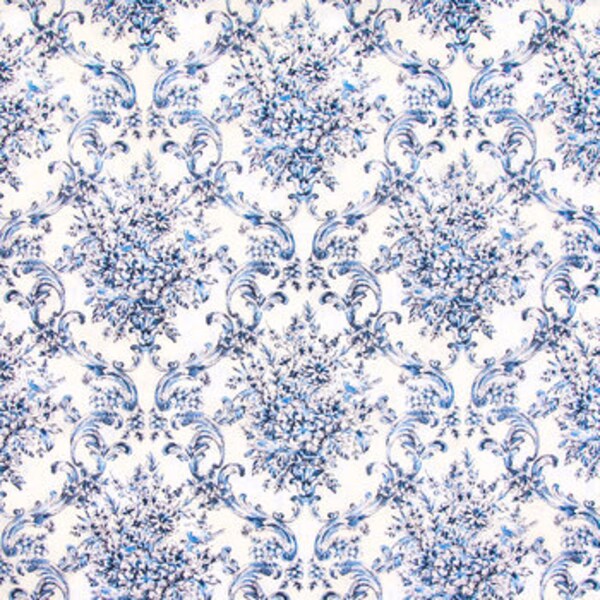 Blue Damask Fabric - Etsy