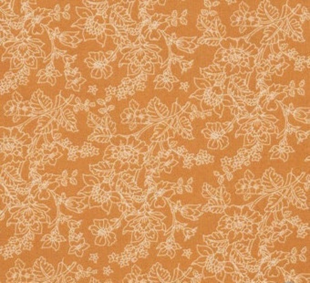 Rust Orange Floral Print, Botanical Fabric, 100% Cotton, Quilting ...