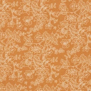 Rust Orange Floral Print, Botanical Fabric, 100% Cotton, Quilting ...