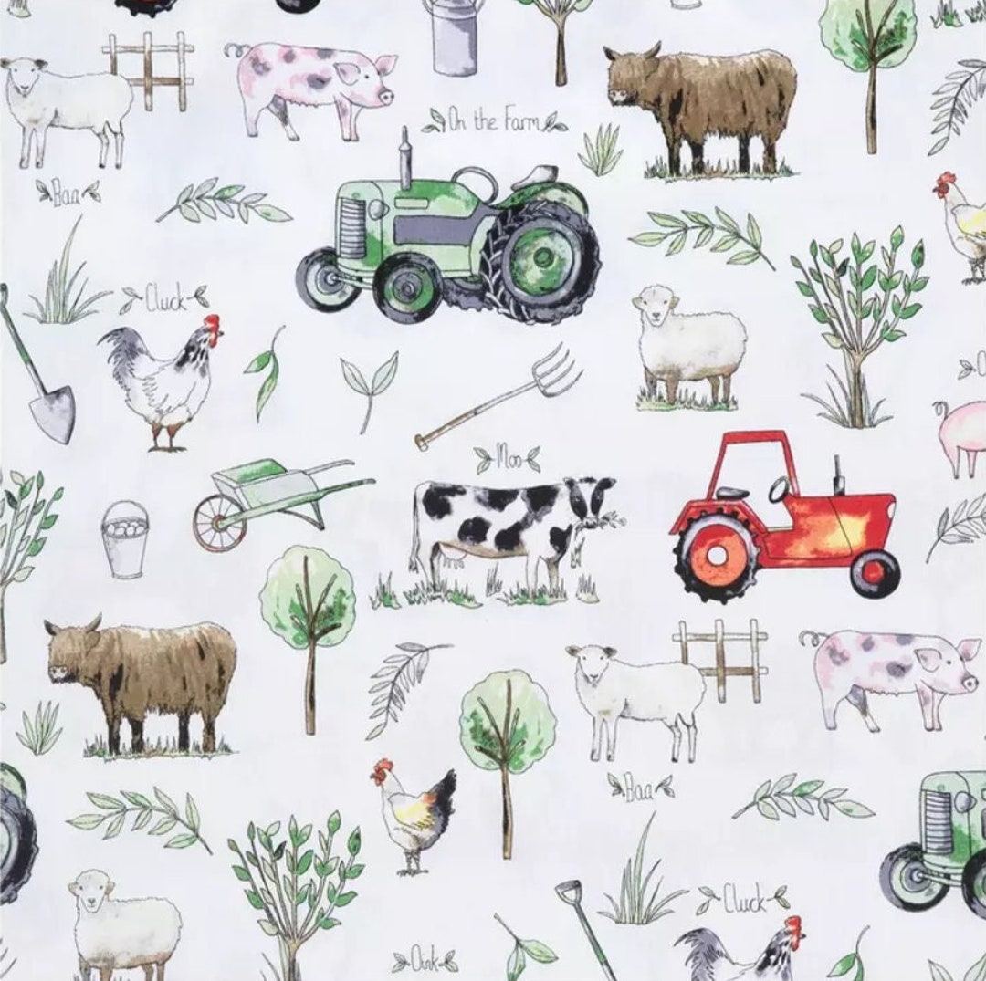 Farm Animals Duck Cloth Fabric, Watercolor Style, Home Accents - Etsy