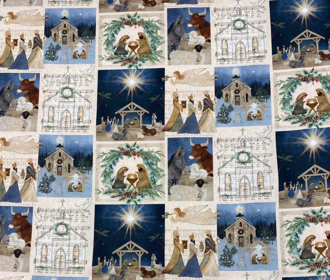 Nativity Collage Fabric, Christmas Fabric, 100% Cotton, Home Accents ...