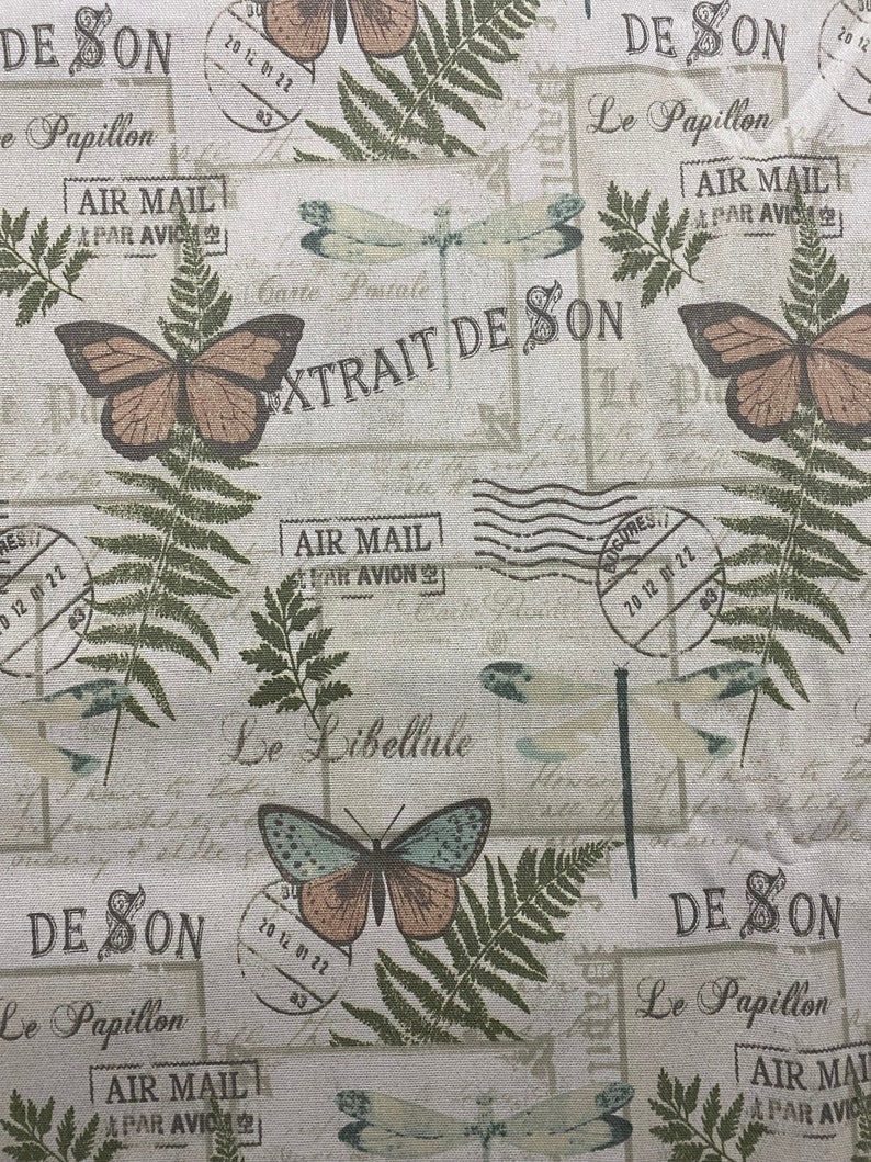 Butterfly Postage Collage Duck Cloth Fabric, Home Accents - Etsy
