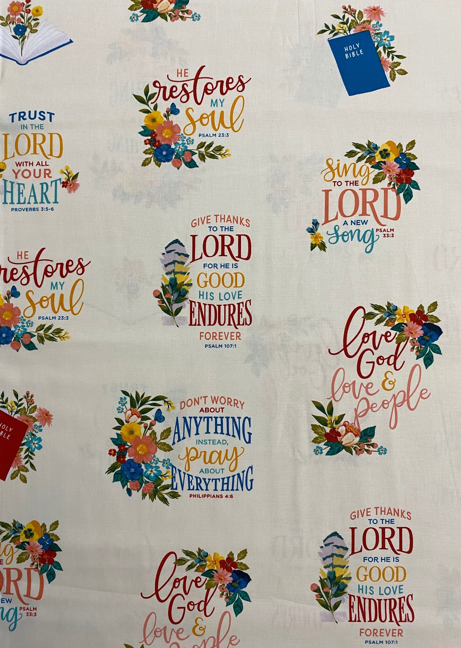 Block Scripture Fabric, Christian Religion, 100% Cotton, Quilting ...