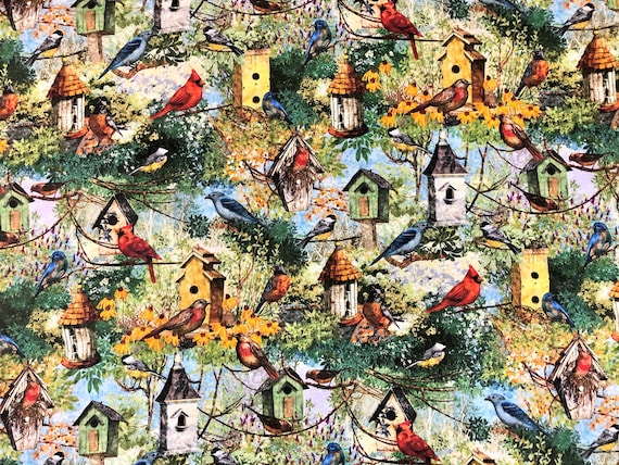 Modest Dwellings Birds Fabric Flowers & Trees 100% Cotton - Etsy