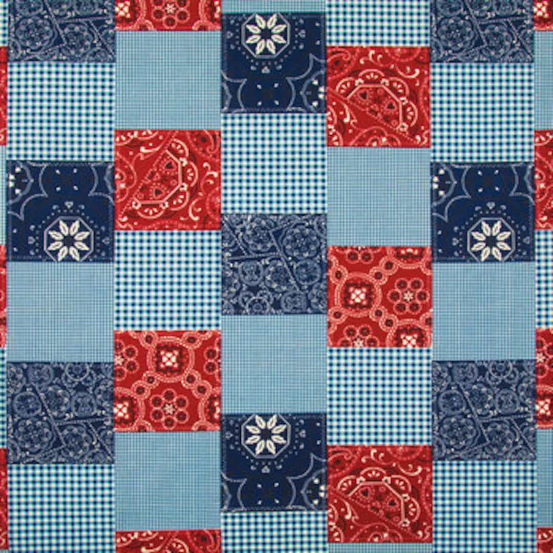 Bandana Patchwork Fabric Gingham & Paisley Print 100% - Etsy