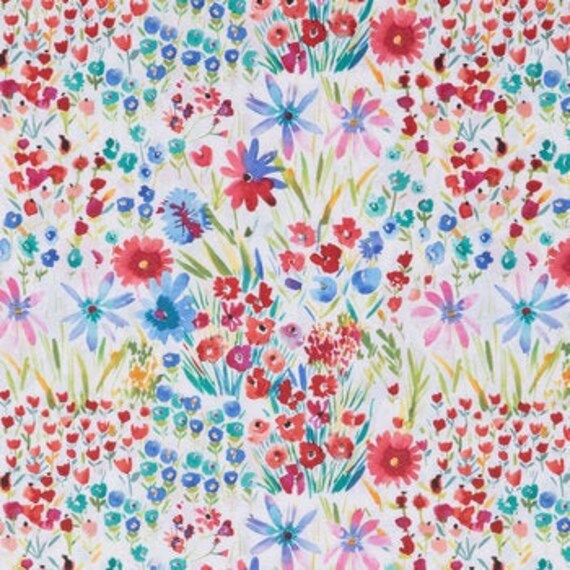 Watercolor Wildflowers Fabric Floral Garden 100% Cotton - Etsy