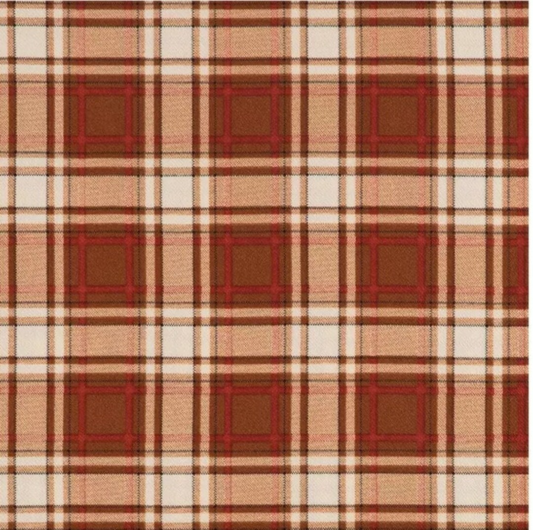Brown & Cream Plaid Stretch Fabric, Pattern Style, Polyester-spandex ...