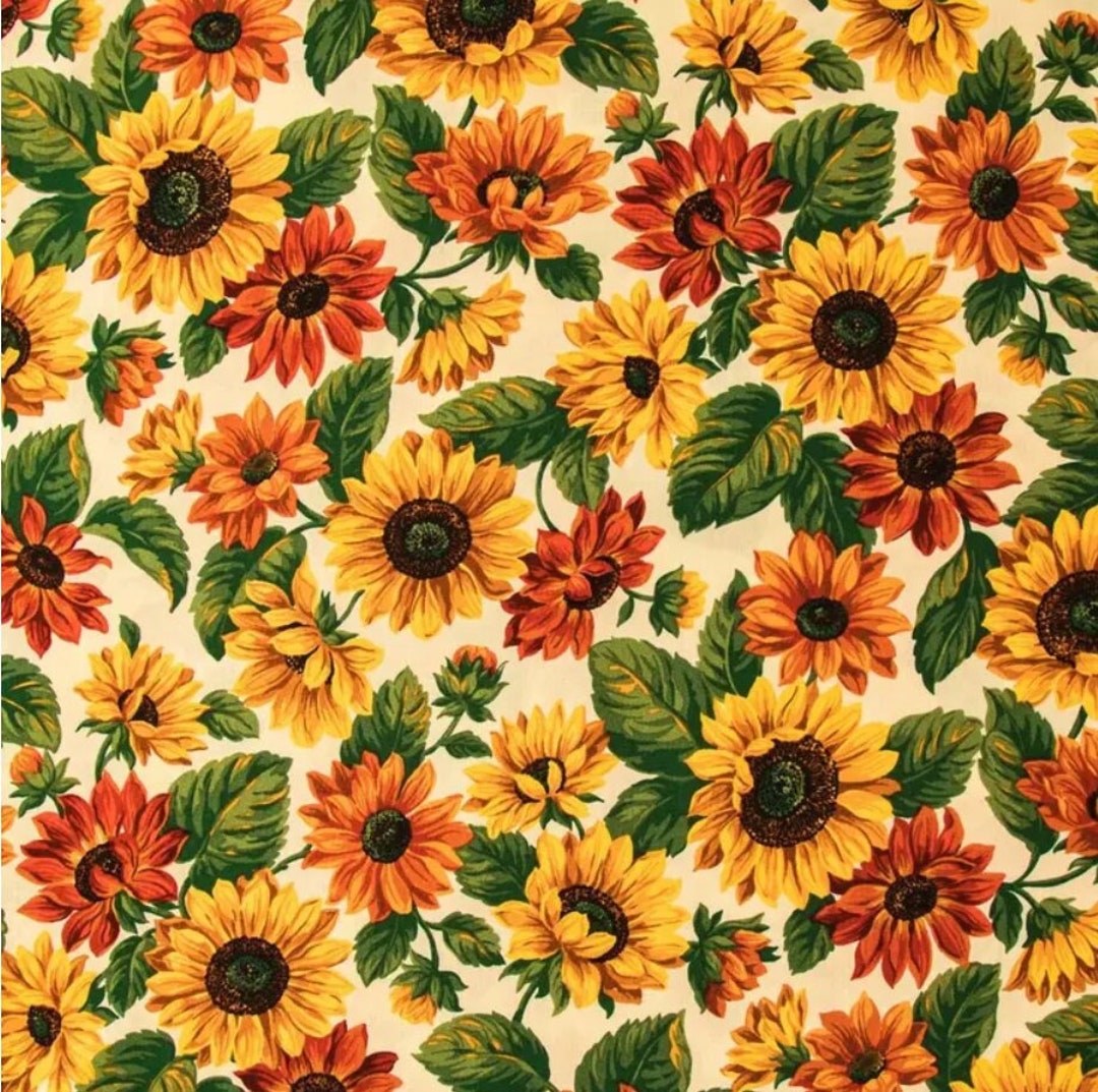 Sunflowers Fabric, Floral Fabric, 100% Cotton, Apparel Fabric, Fabric ...