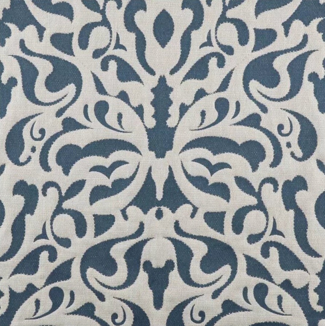 Navy & White Scrolls Fabric, Outdoor Fabric, 100% Polyester, Upholstery ...