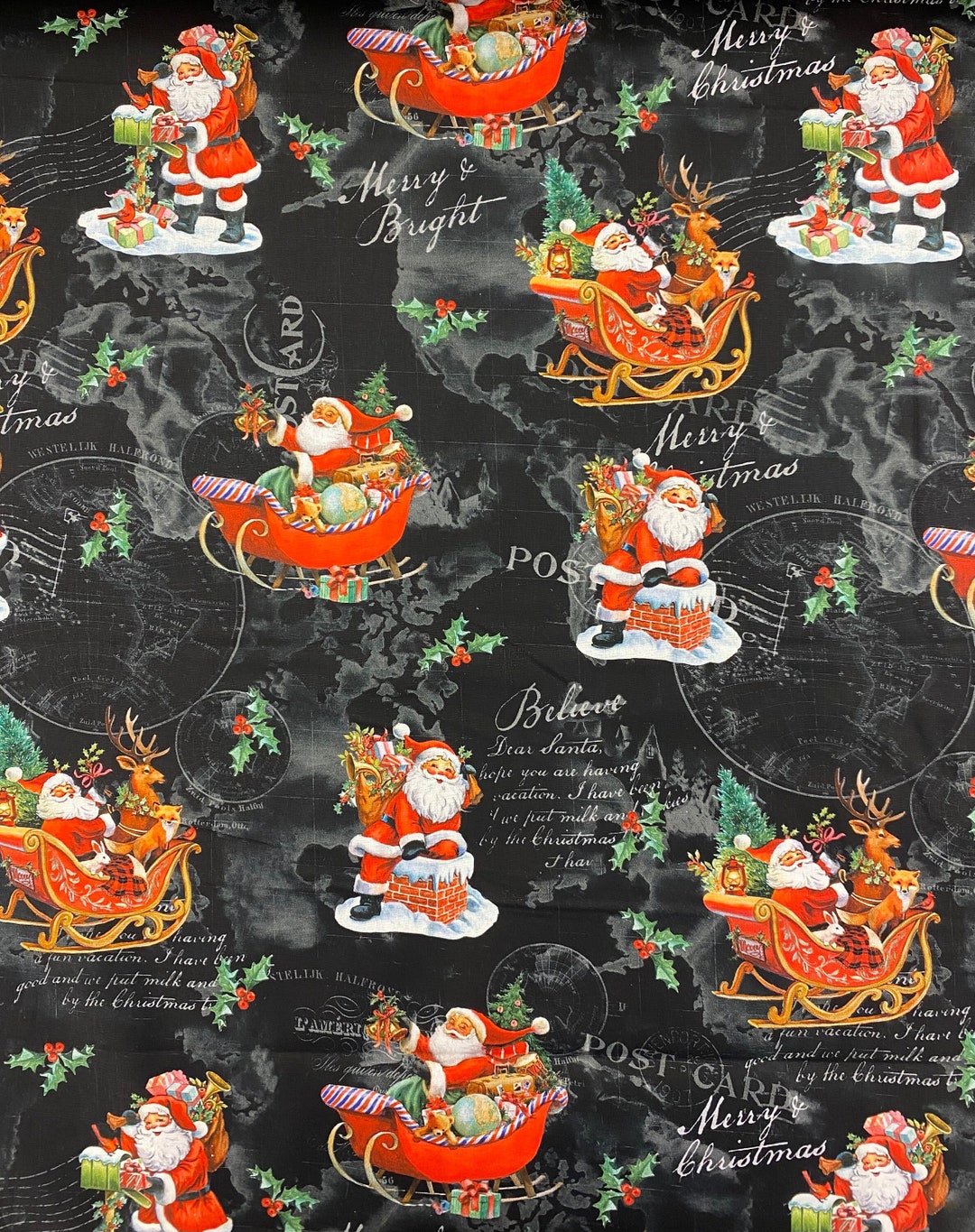 Santa's Journey Fabric, Christmas Fabric, 100% Cotton, Home Accents ...