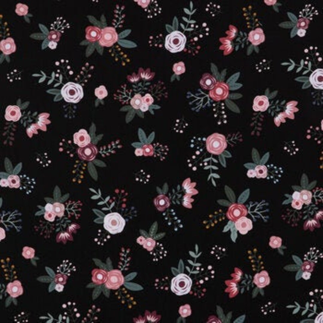 Sweet Floral on Black Fabric Flowers Fabric 100% Cotton - Etsy
