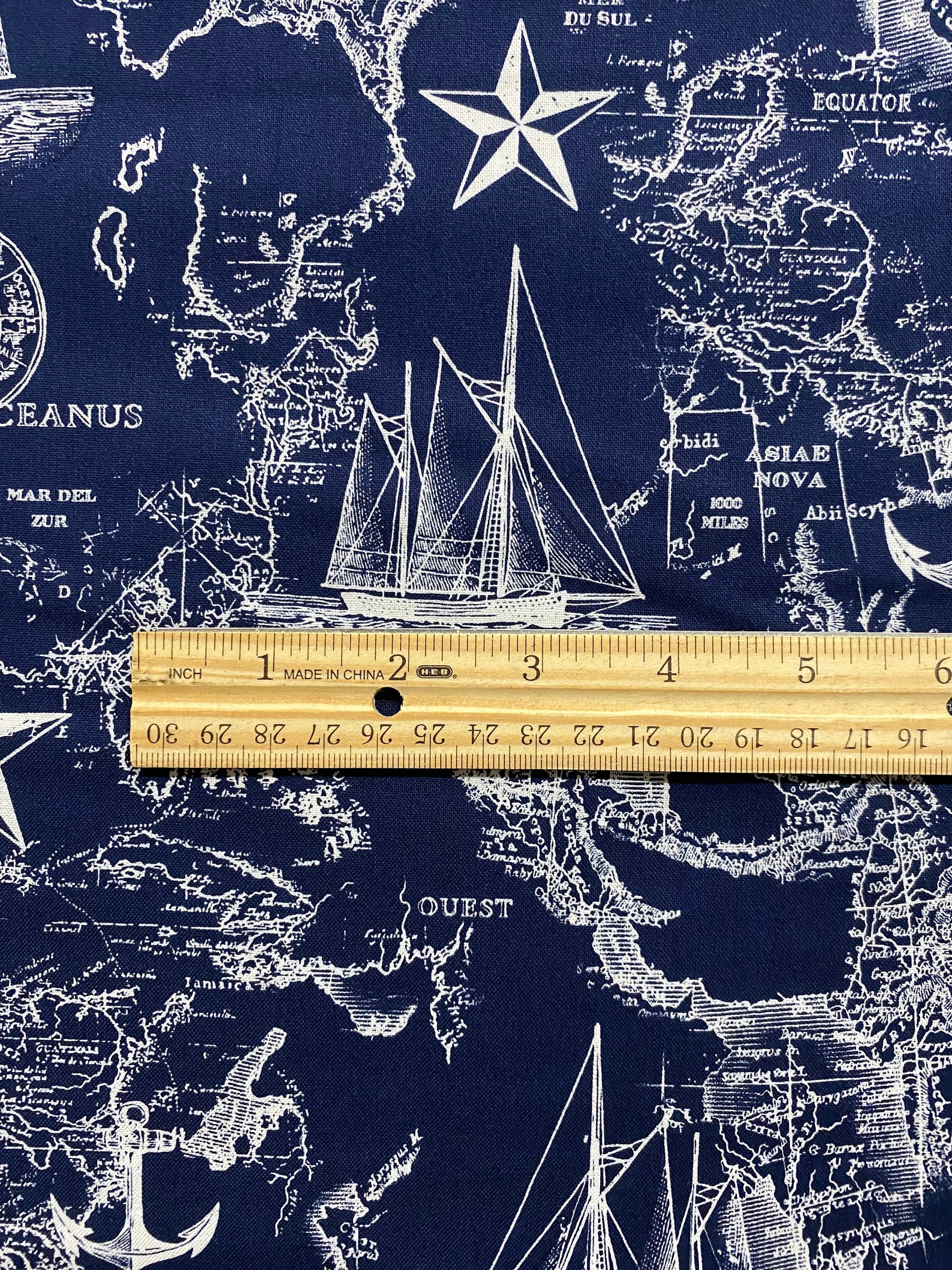 Nautical Map Fabric, Navy Blue, 100% Cotton, Ships & Anchors - Etsy