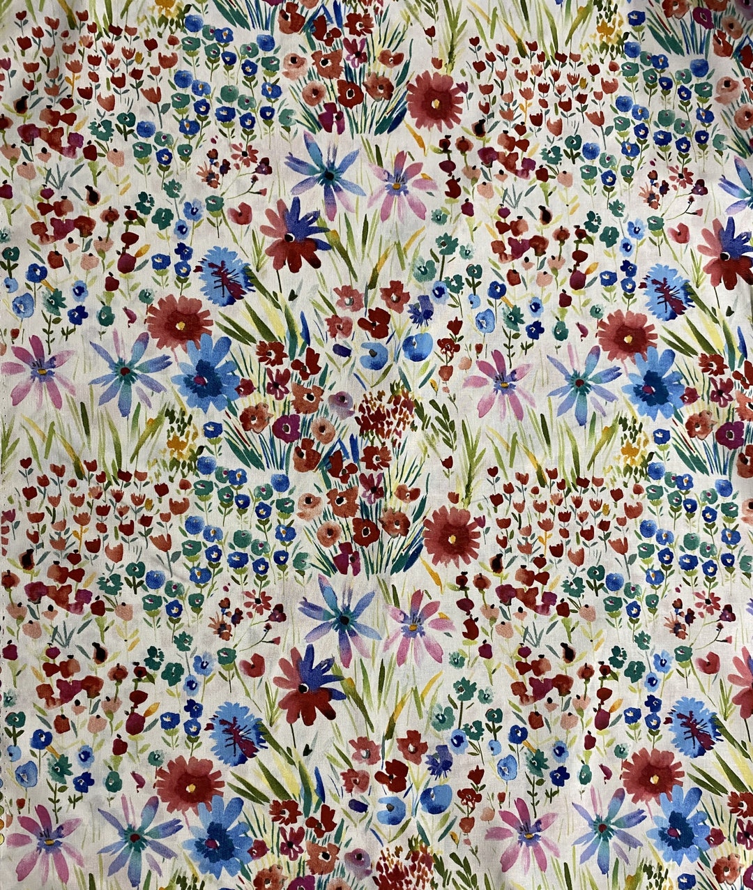 Watercolor Wildflowers Fabric, Floral Garden, 100% Cotton, Apparel ...