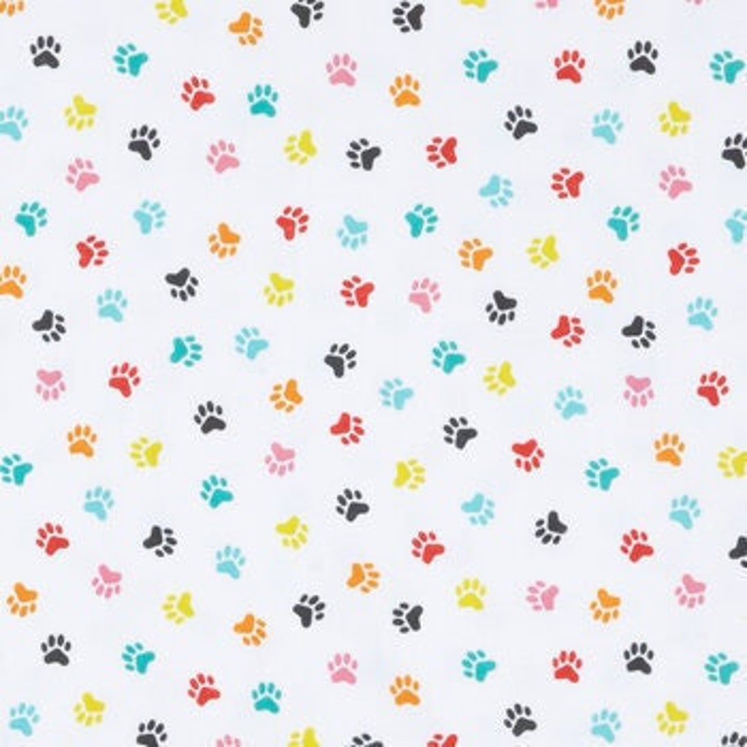 Multi-color Paw Prints Flannel Fabric, Dog Fabric, 100% Cotton ...