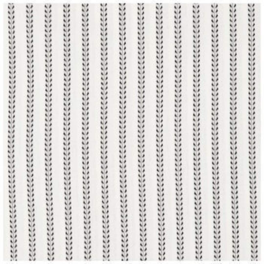 Black & Ivory Striped Dobby Fabric, Leafy Stems, 100% Cotton, Duck ...