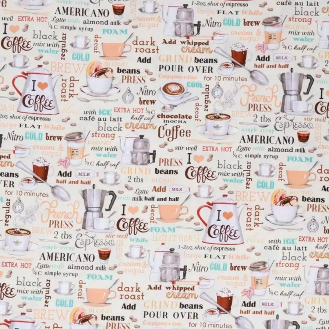 Coffee House Fabric, Café & Espresso, 100% Cotton, Kitchen Accents ...
