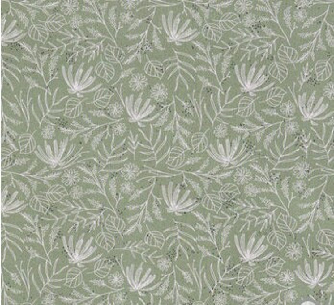 Green Floral Fabric, Flowers Fabric, 100% Cotton, Apparel Fabric ...