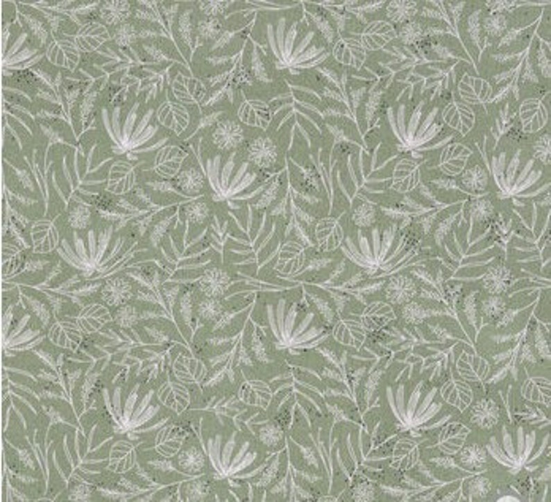 Green Floral Cotton Fabric, Botanical Print, Apparel & Quilting - Etsy