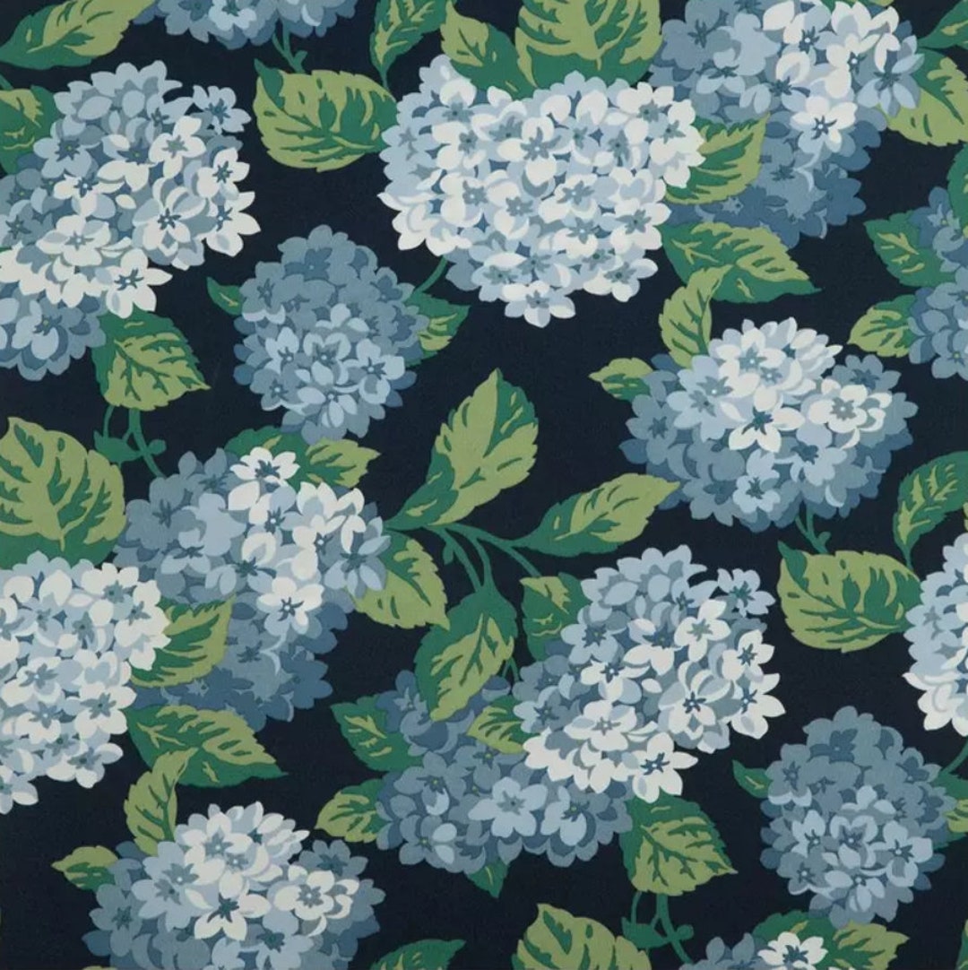 Navy Hydrangea Fabric, Outdoor Fabric, 100% Cotton, Upholstery Fabric, Fabric by the Yard, Home ...