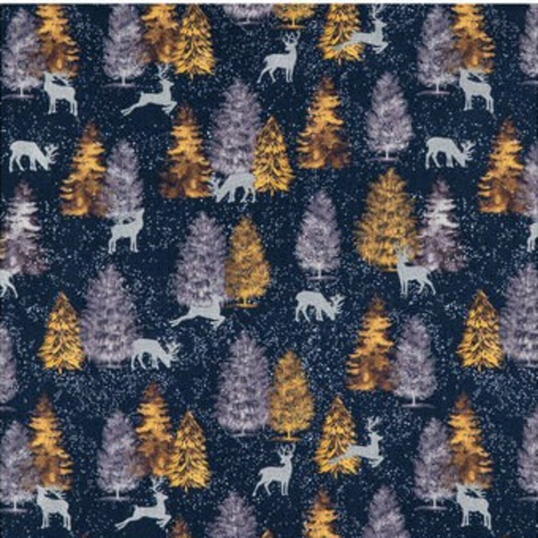 Metallic Trees Fabric, Christmas Fabric, 100% Cotton, Home Accents ...