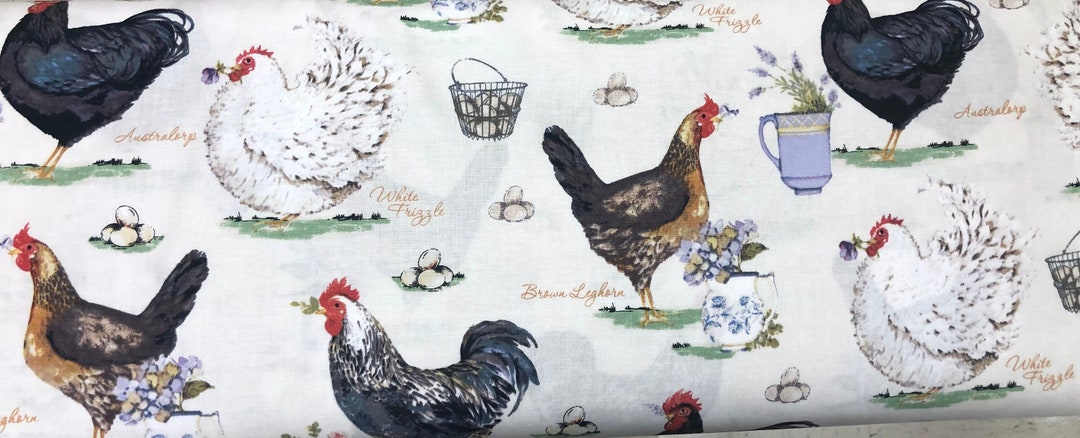 Roosters Fabric Birds & Eggs 100% Cotton Quilting Fabric - Etsy
