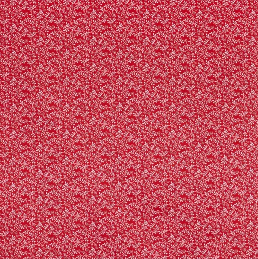 Red Floral Vines Fabric, Flowers Fabric, 100% Cotton, Quilting Fabric ...