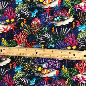 Sea Life Fabric, Reef Style, 100% Cotton, Quilting Fabric, Fabric by ...