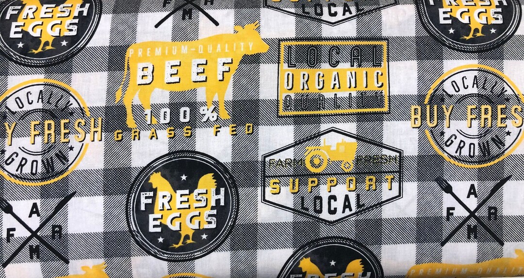 Farm Check Fabric Cows & Chickens 100% Cotton Quilting - Etsy