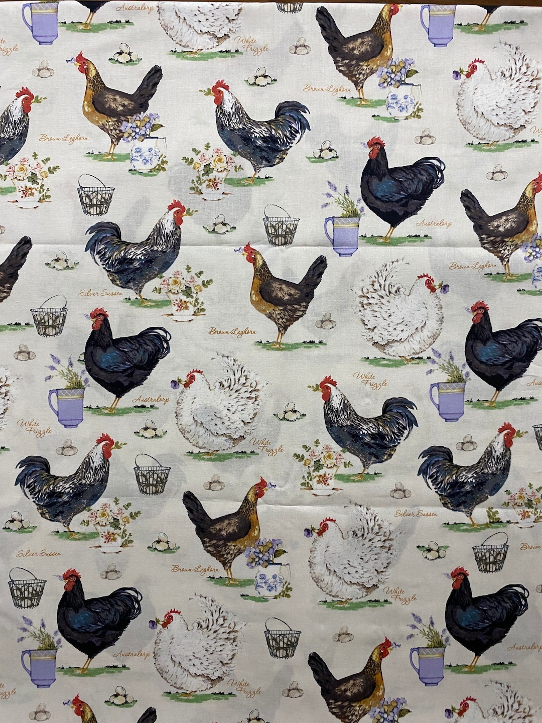 Roosters Fabric, Birds & Eggs, 100% Cotton, Quilting Fabric, Fabric by ...