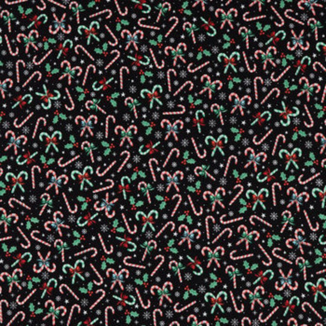 Candy Canes & Holly Fabric Christmas Fabric 100% Cotton - Etsy
