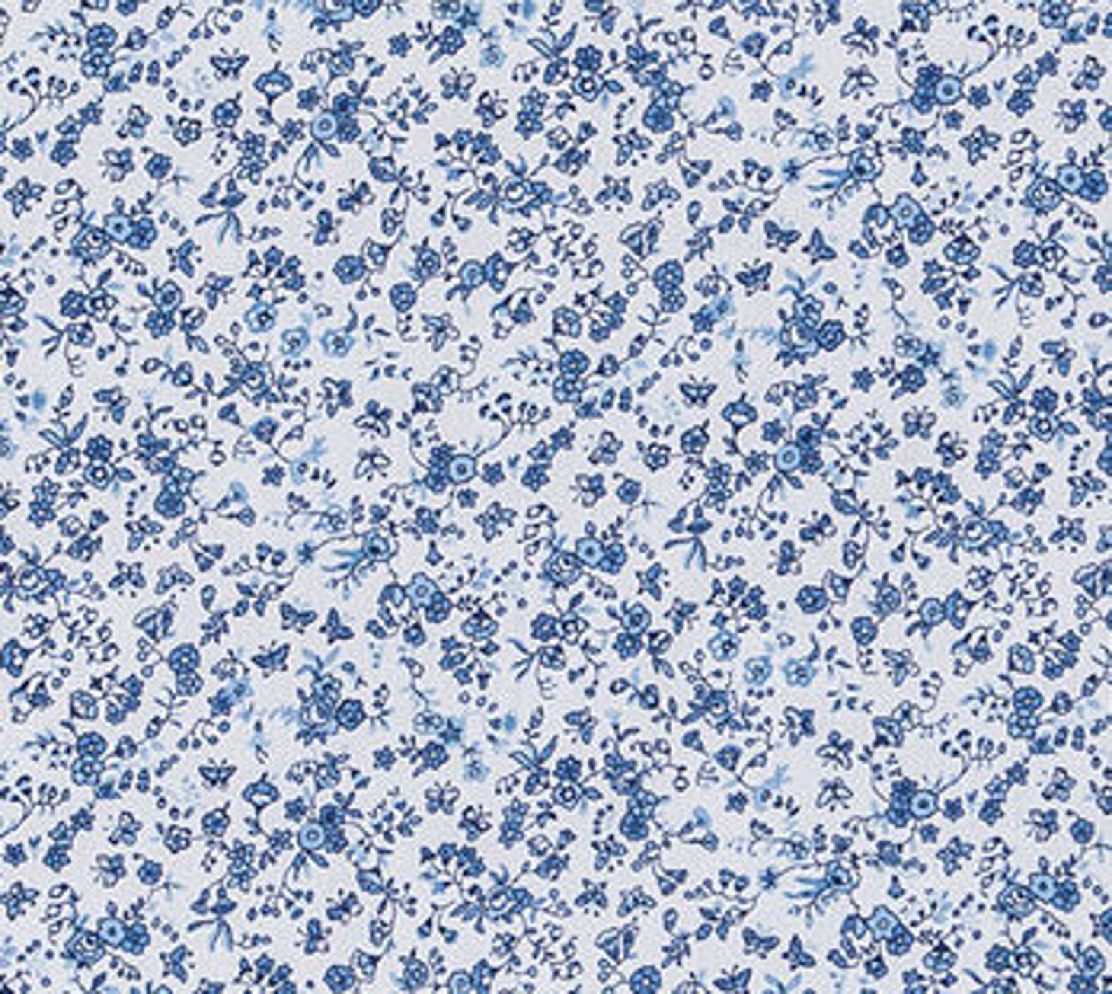 White & Blue Monotone Floral Fabric, Flowers Fabric, 100% Cotton ...