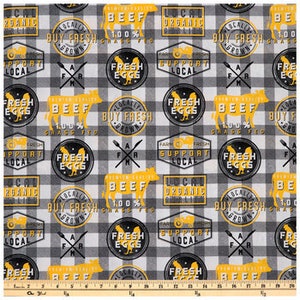 Farm Check Fabric, Cows & Chickens, 100% Cotton, Quilting Fabric ...