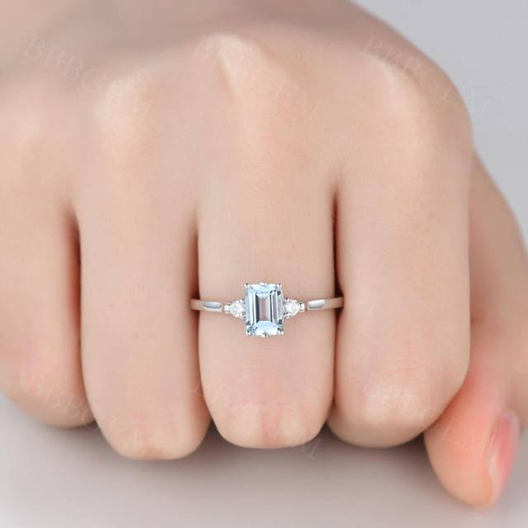Beautiful Aquamarine Ring Emerald Cut Aquamarine Ring 925 - Etsy