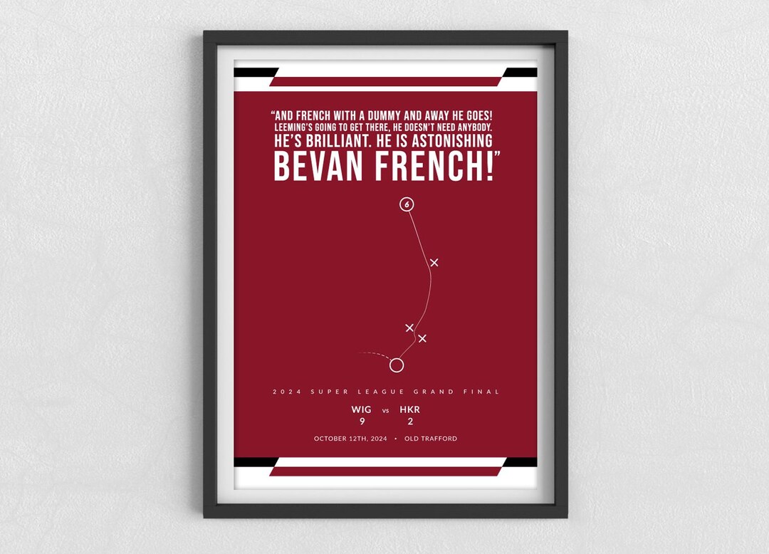Wigan Warriors | Bevan French | Super League Grand Final 2024 | Rugby League | Sports Print - Etsy