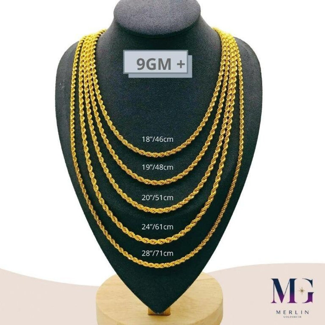 22k 916 Gold Hollow Rope Chain (9gm+) - Etsy