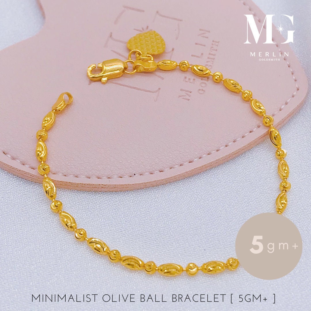 22K 916 Gold Minimalist Olive Ball Bracelet 5GM Etsy