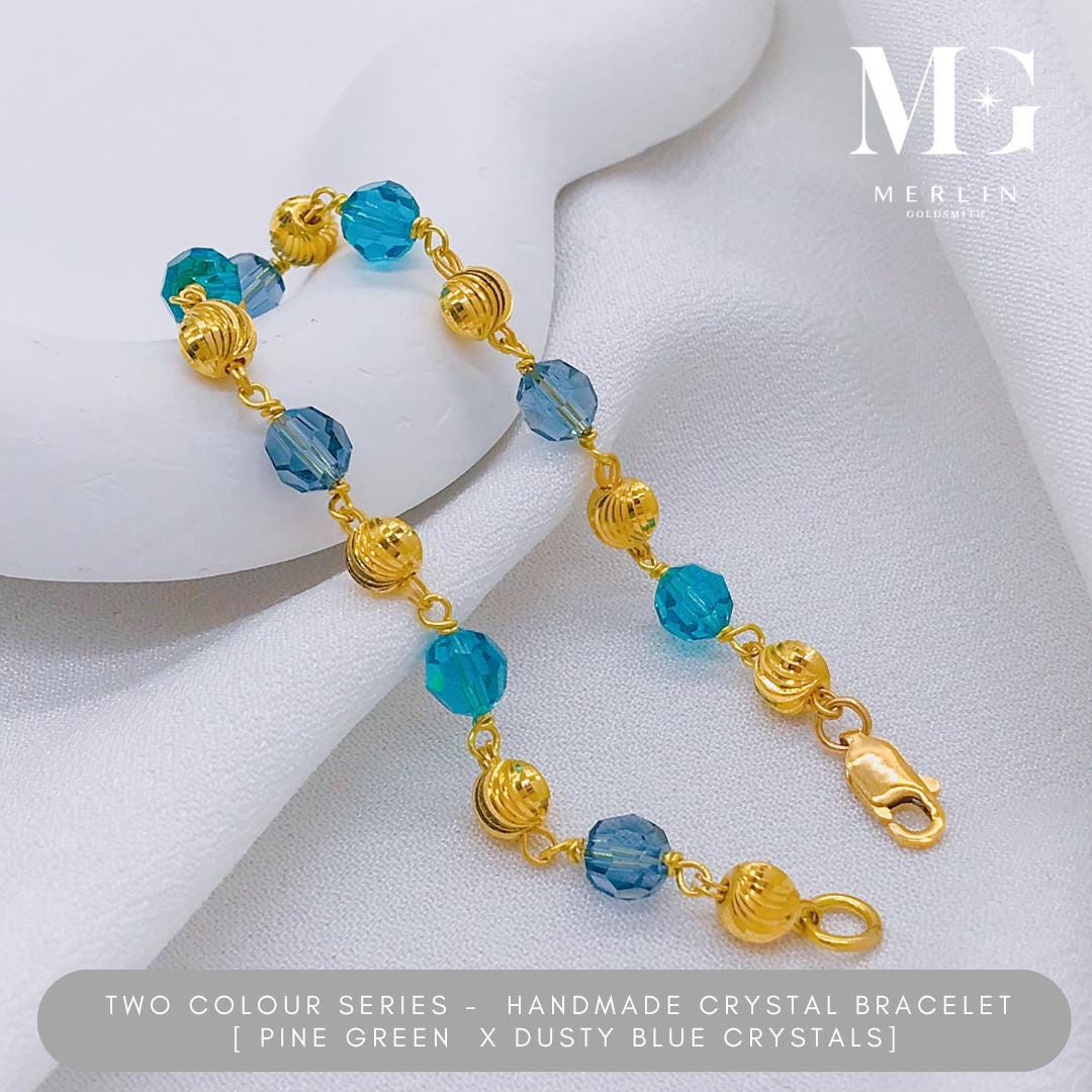 22K 916 Gold (6mm) Two Colour Handmade Crystal Bracelet Series - Pine ...