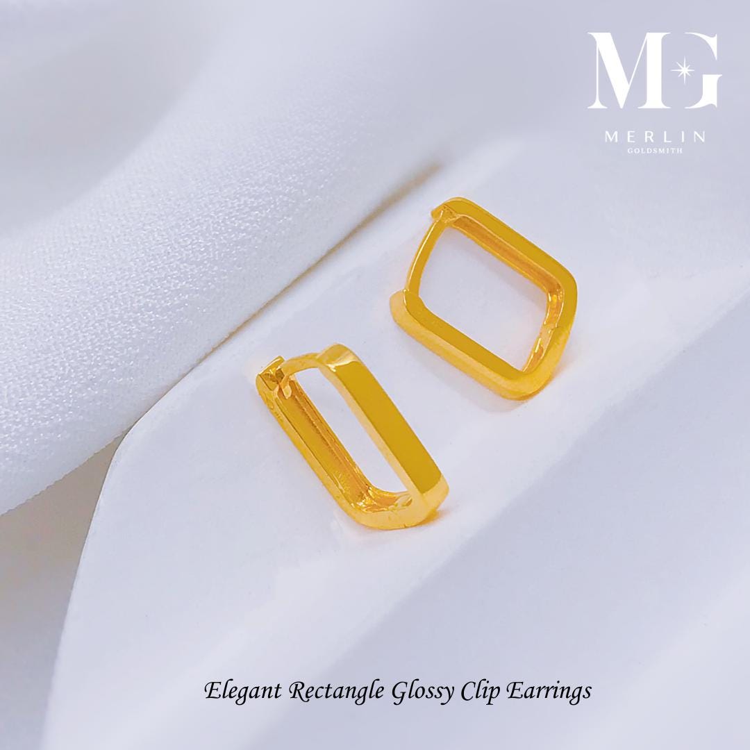 22k 916 Gold Elegant Rectangle Glossy Clip Earrings - Etsy