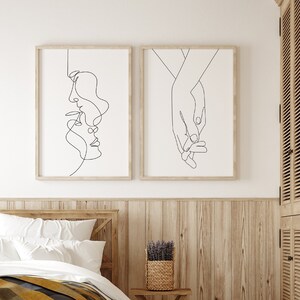 Set of 2 Couple Face One Line Drawing Wall Art Print - Etsy
