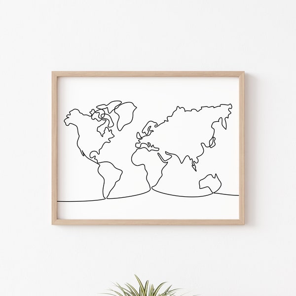 One Line Art World Map - Etsy